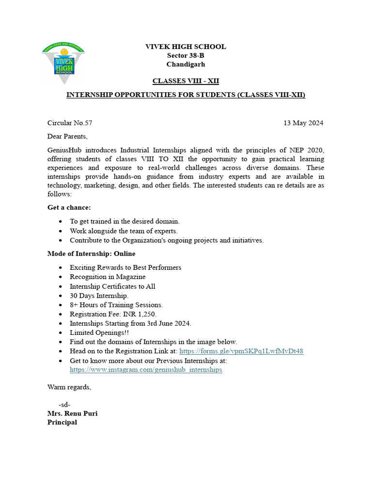 Circular 20240513161136 Circular No.57 - Internships by Geniushub | PDF