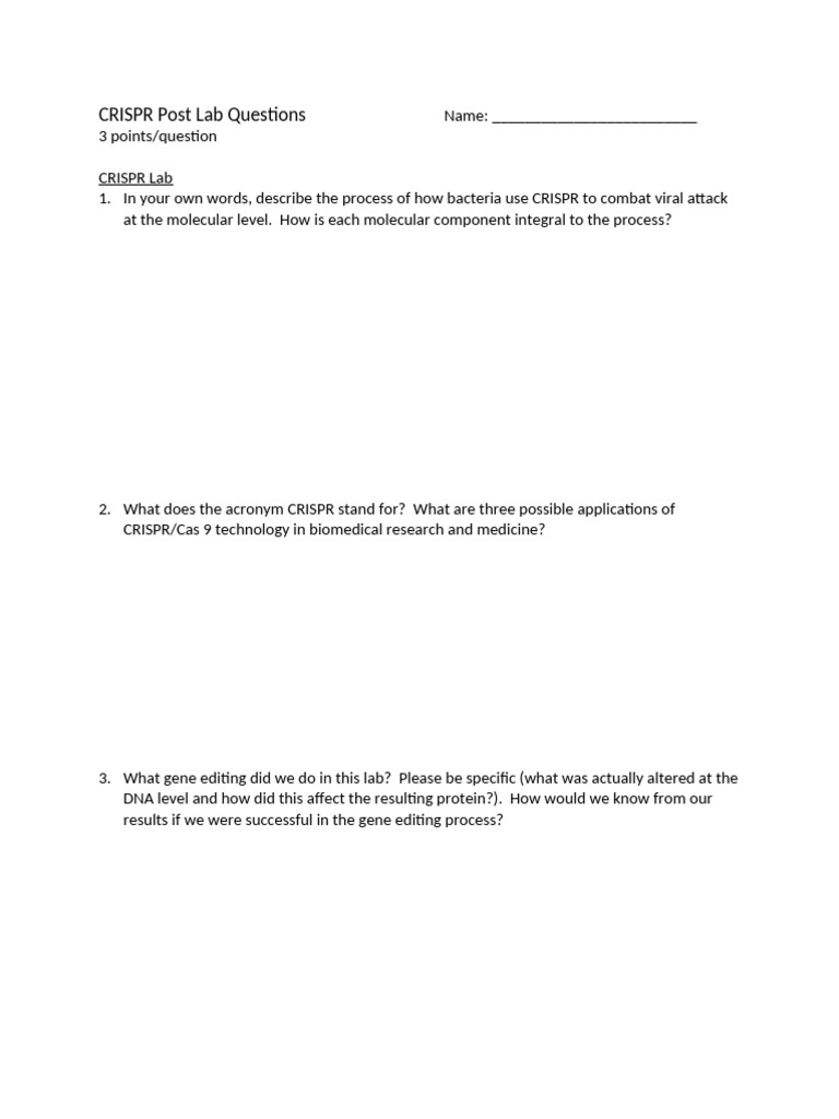 CRISPR Post Lab Questions | PDF