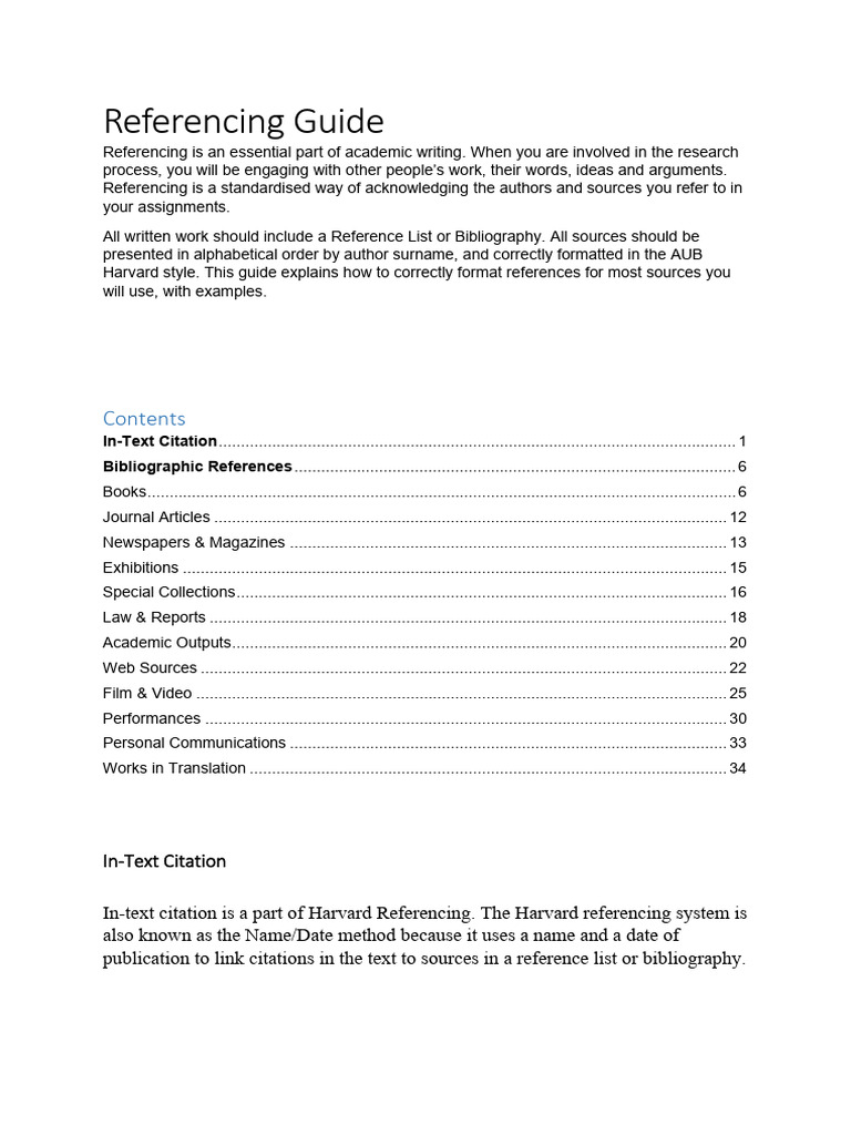 AUB Harvard Referencing Guide | PDF | Citation | Bracket