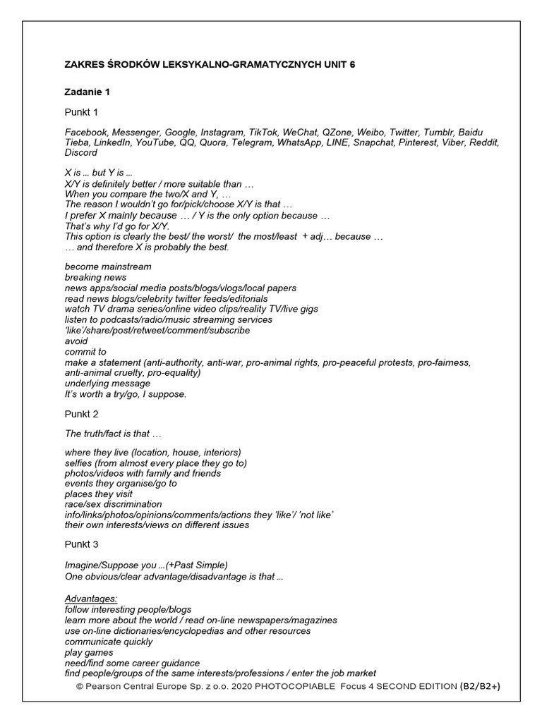 Focus4 2E Matura Speaking Unit 6 Language Bank | PDF | News | Cyberspace