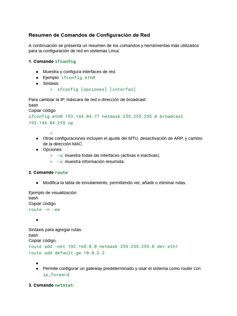 Resumen de Comandos de Configuración de Red | PDF | Dirección IP ...