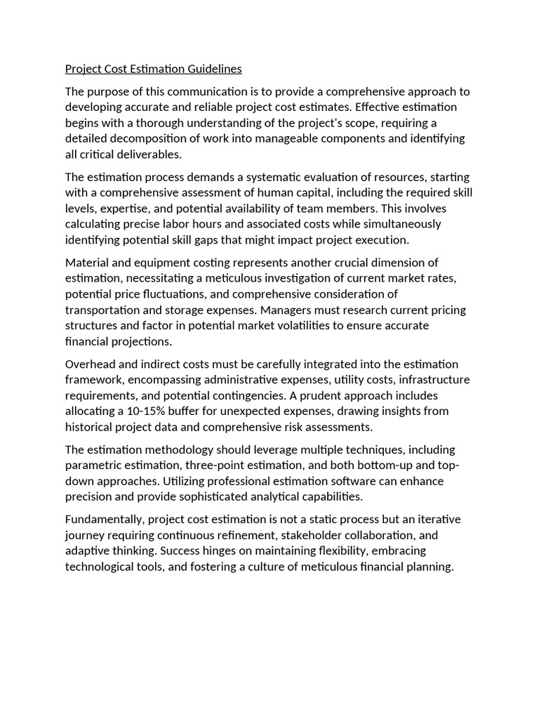 Project Cost Estimation Guidelines Pdf