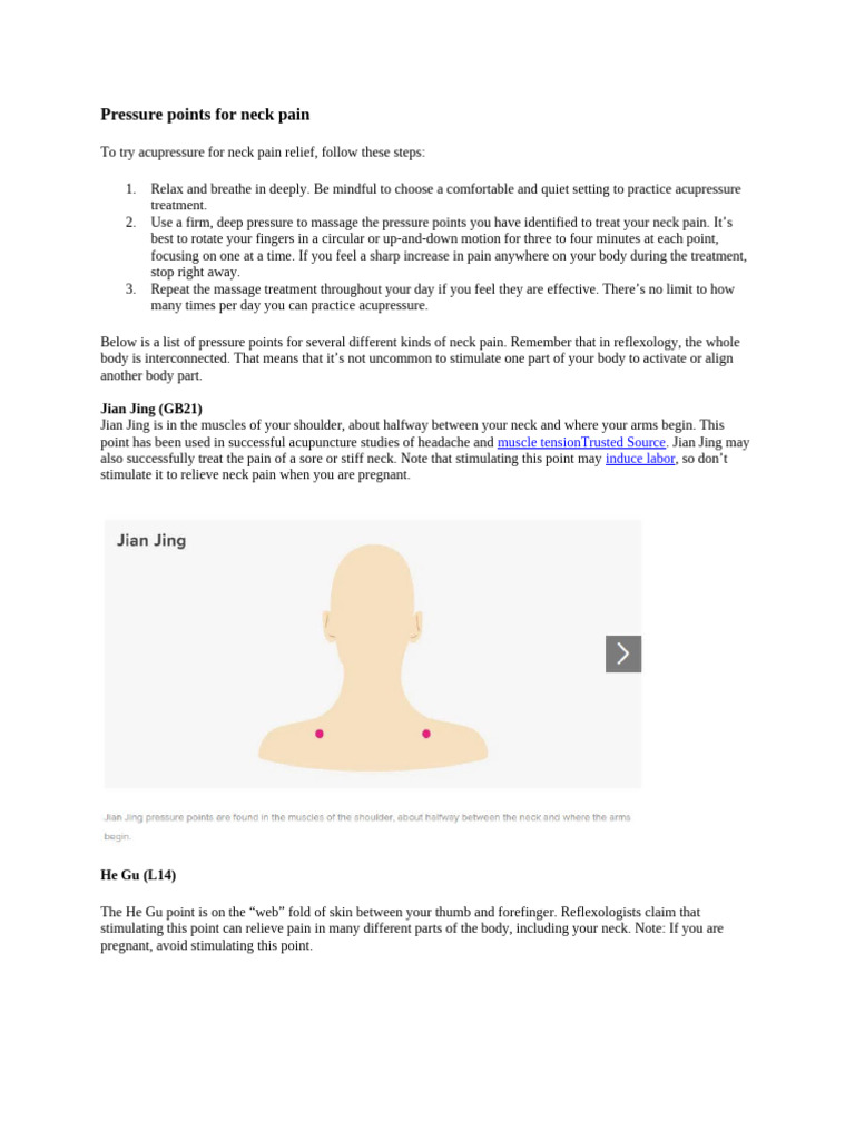 Acupressure Points for Neck Pain Relief | PDF | Acupressure | Acupuncture
