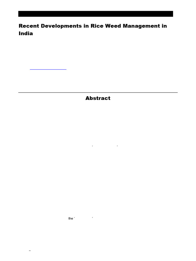 Recent Developments in Rice Weed Management in India Vol 6 | PDF | Rice ...