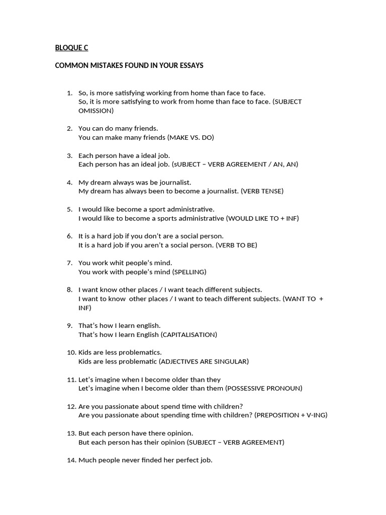 Common mistakes (writing a composition) | PDF