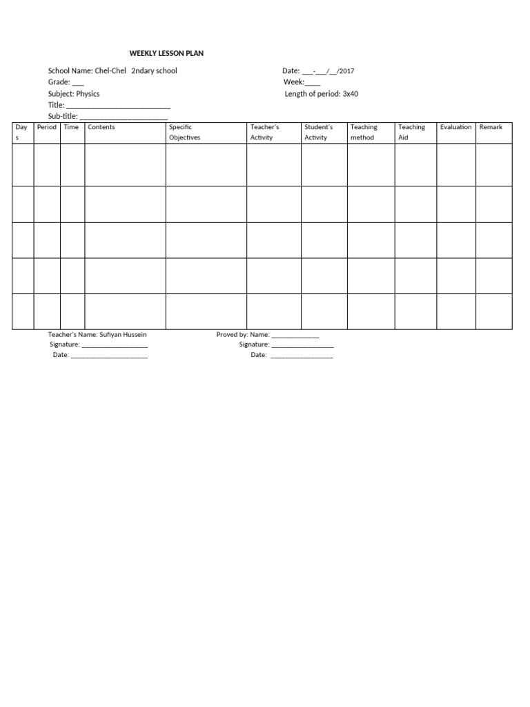 Weekly Lesson Plan | PDF