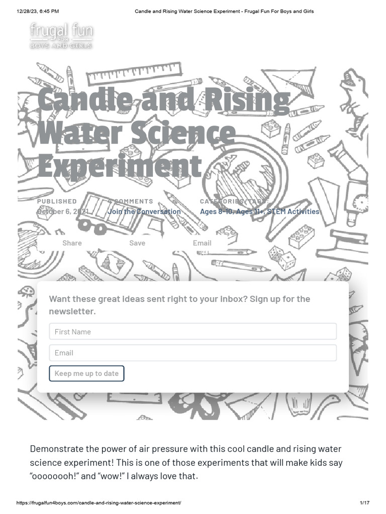 Candle and Rising Water Science Experiment | PDF | Candle | Water