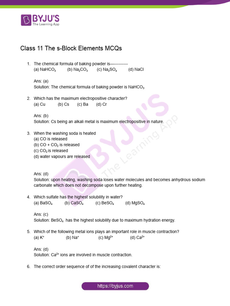 Chapter 10 the s Block Elements.docx | PDF | Sodium Carbonate ...