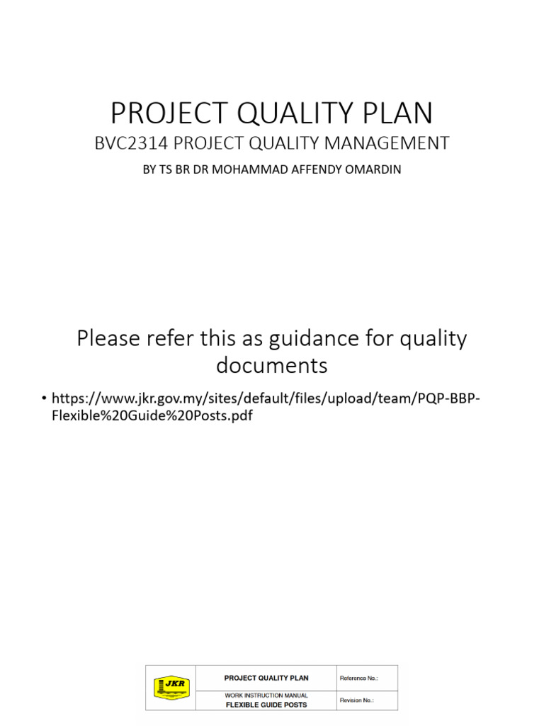 Project Quality Plan Tasks | PDF