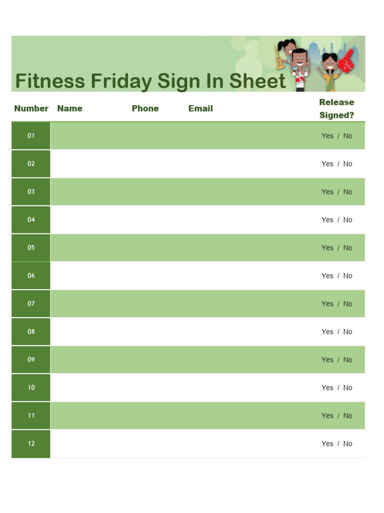 Fitness Friday Sign In Sheet | PDF