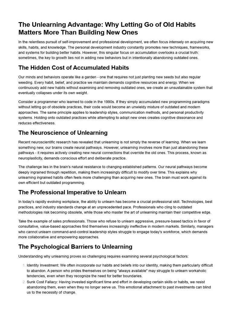 The Unlearning Advantage | PDF | Habits | Learning