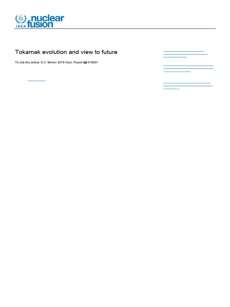 Mirnov 2019 Nucl. Fusion 59 015001 | PDF | Tokamak | Fusion Power