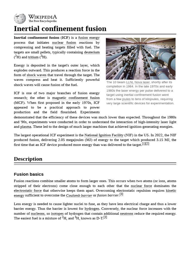 Inertial Confinement Fusion | PDF | Nuclear Fusion | Fusion Power