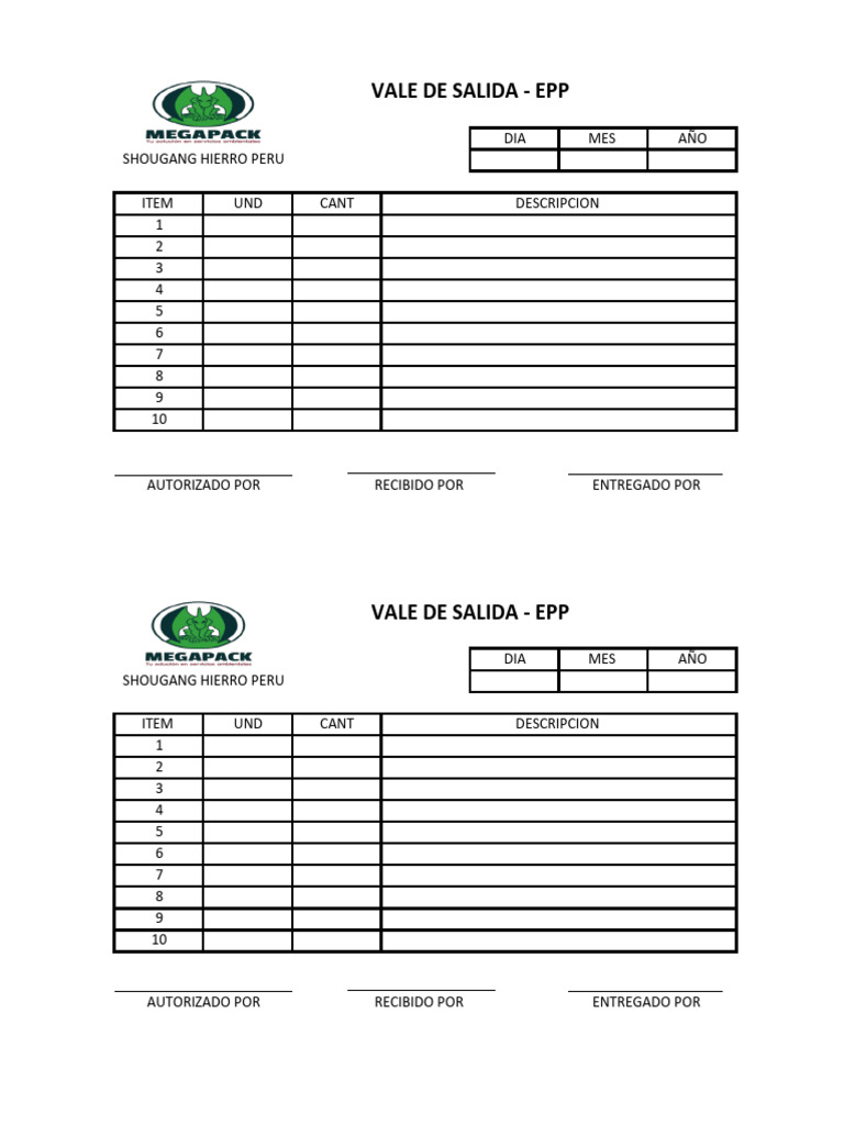 Vale de Salida - Epp | PDF