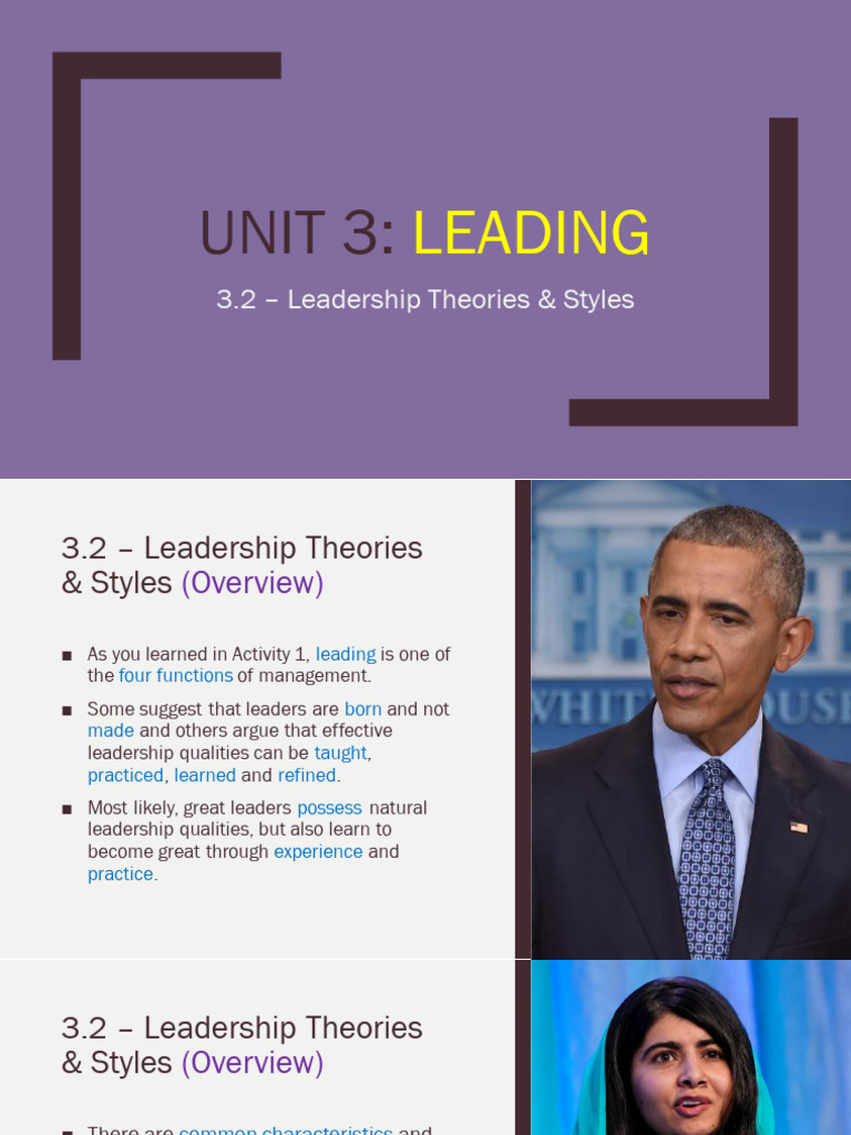 Leadership Theories and Styles Overview | PDF | Transformational ...