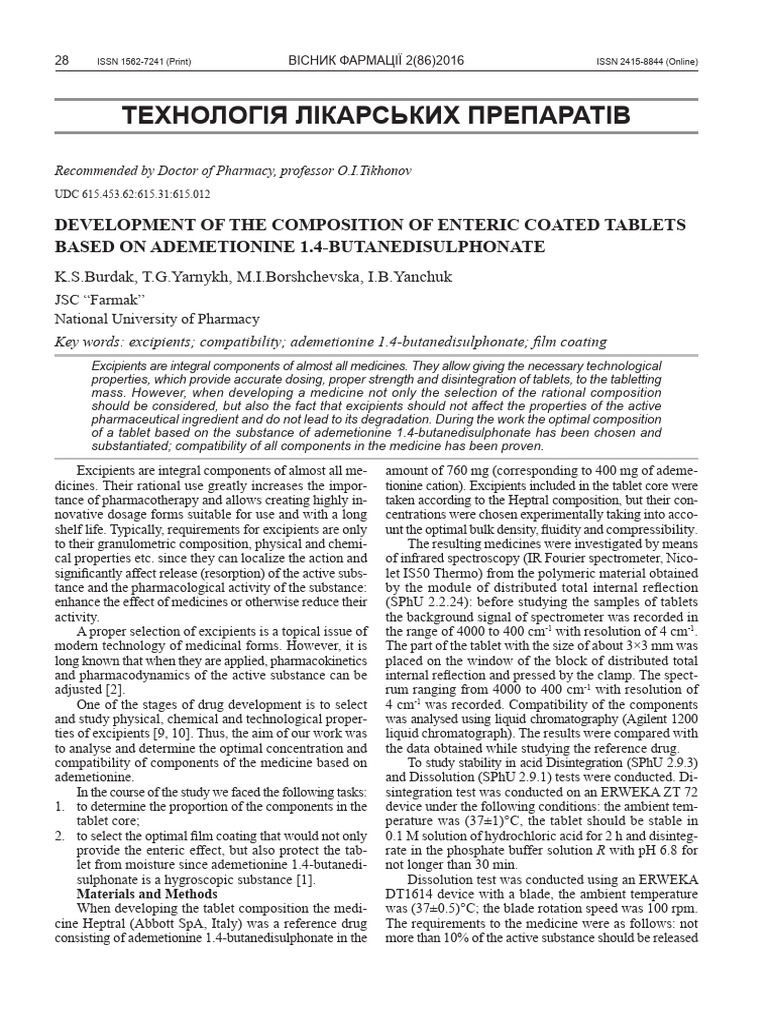 Development of The Composition of Enteric Coated Tablets Based On ...