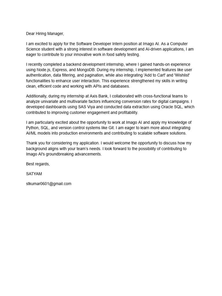 Imago AI Cover Letter | PDF