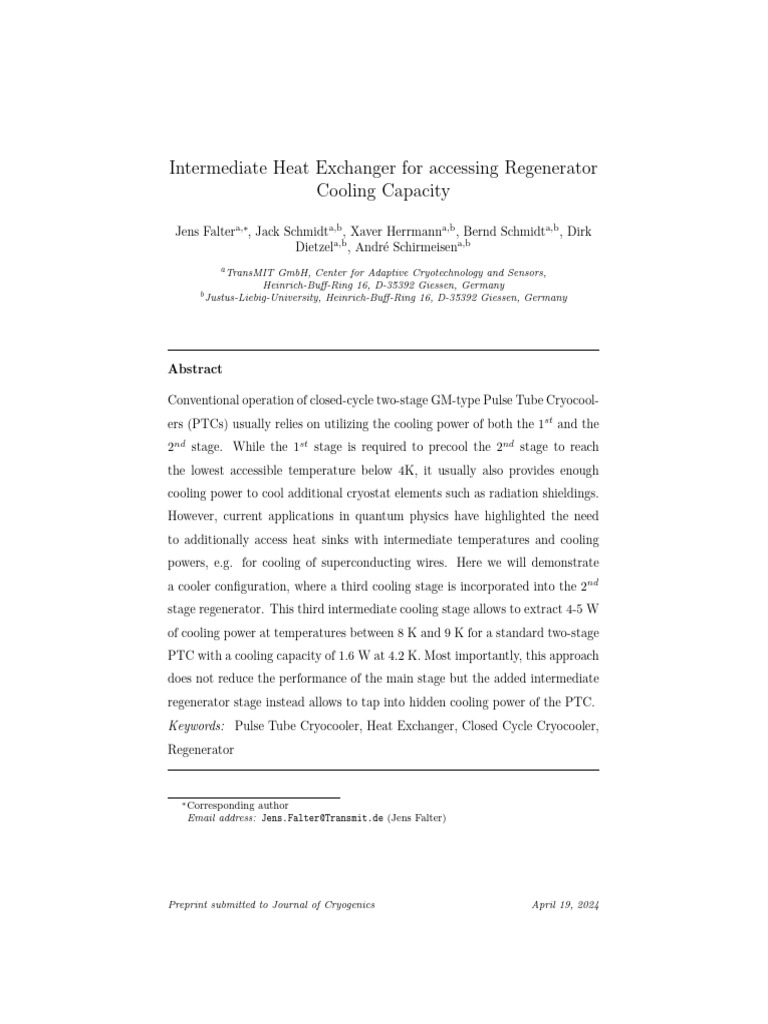 Intermediate Cooling Stage for PTCs | PDF | Cryogenics | Applied And ...