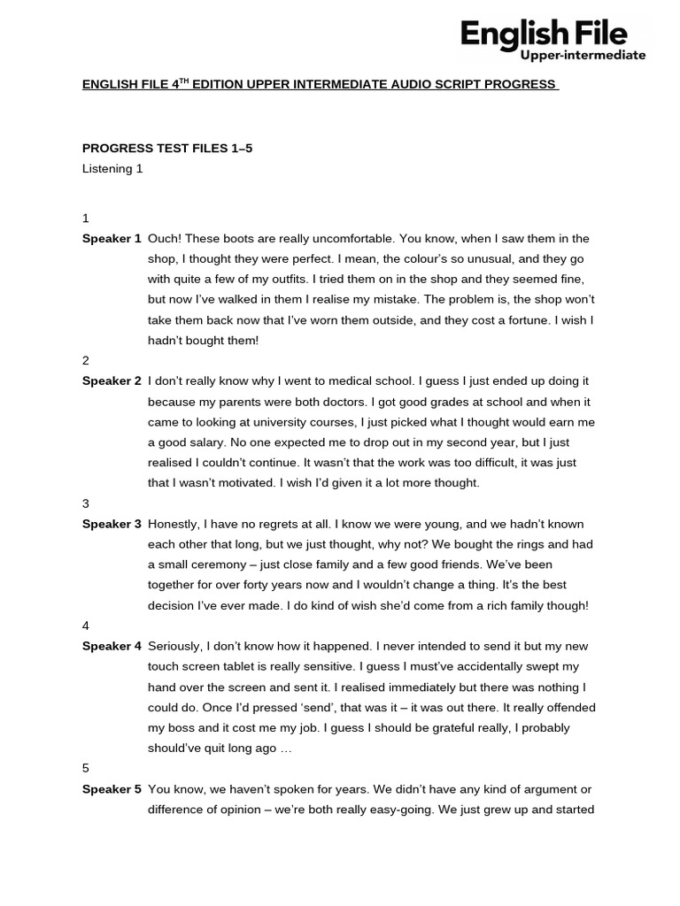 EF4e Upper Intermediate Progress Tests Audioscript | PDF