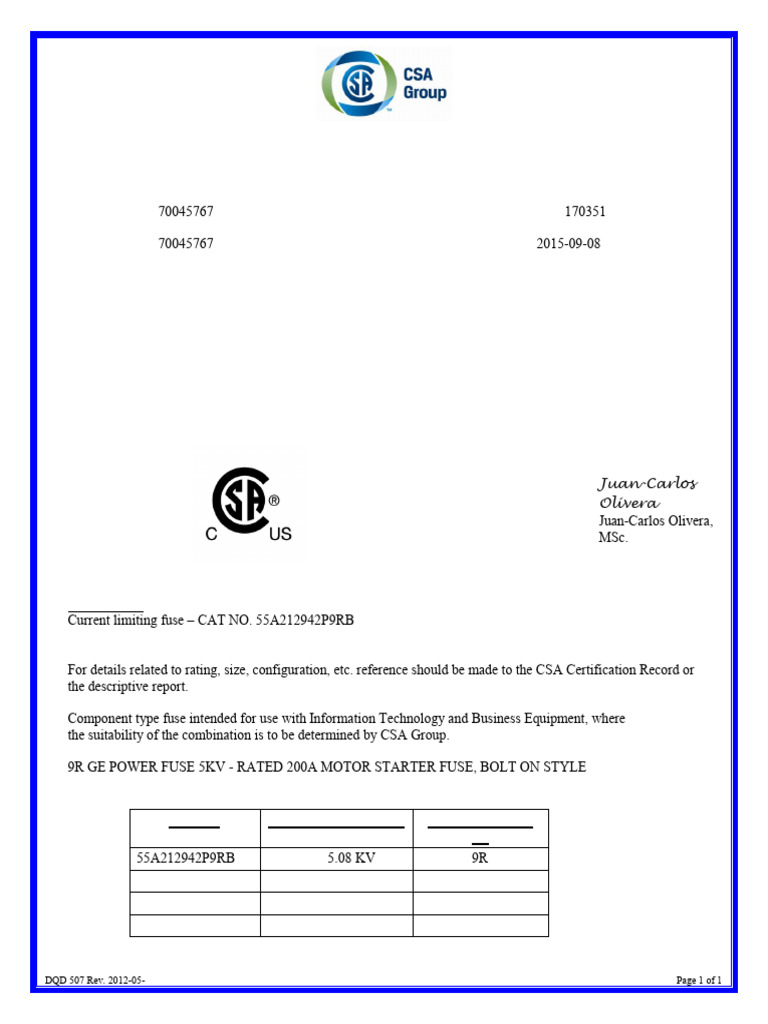 Cert BPS Lok Series a2 Certificate | PDF | Fuse (Electrical)