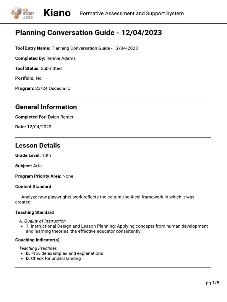Planning Conversation Guide - 2023-12-04 00-00 | PDF | Learning ...