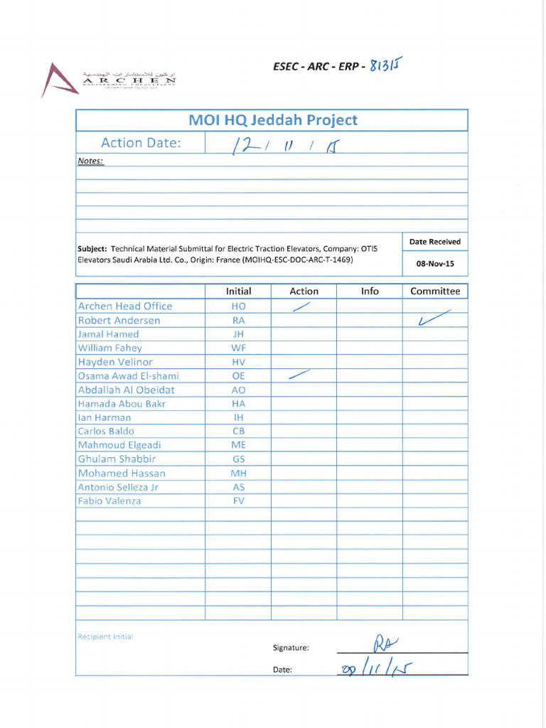 Technical Material Submittal For Electric Traction Elevators (Moihq Esc Doc Arc T 1469) - Erp ...