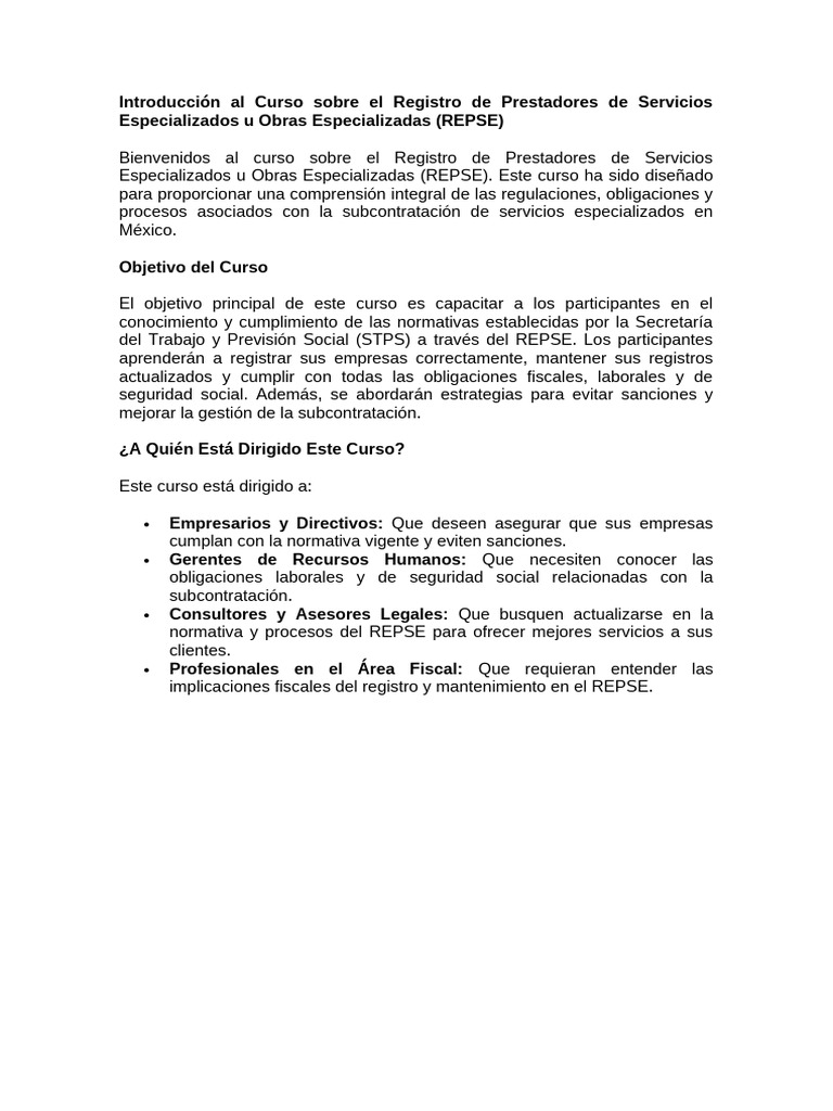 Curso de Gestión del REPSE en México | PDF | Outsourcing | Derecho laboral