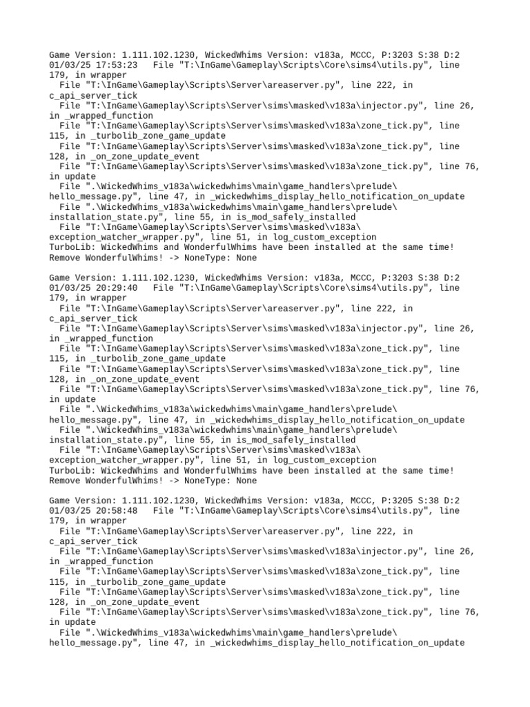 WickedWhims V183a Exception | PDF | Computing | Software