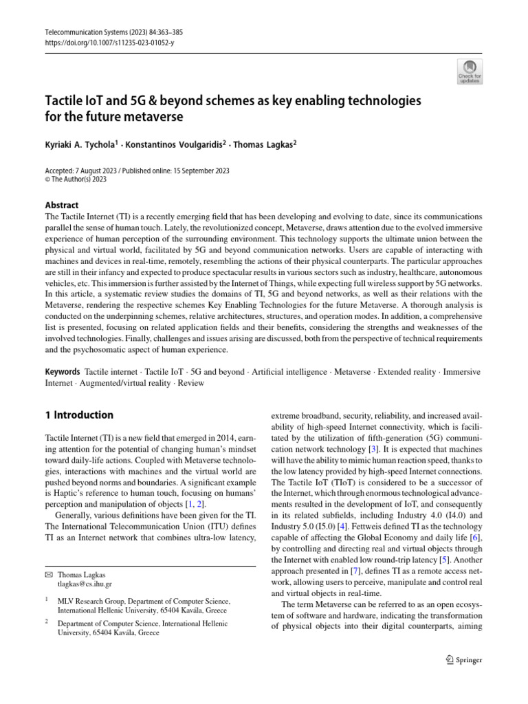 Tactile IOT and 5G & Beyond As Key Enabling Technologies For The Future ...