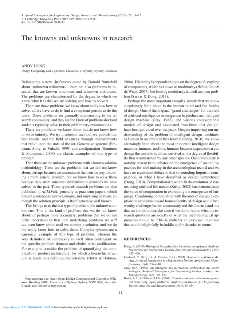 The Knowns and Unknowns in Research | PDF | Intelligence | Artificial ...