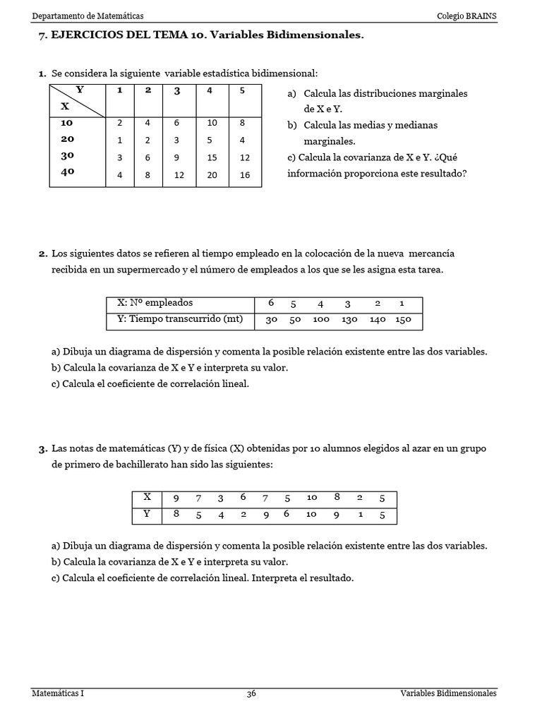 7 Variables Bidimensionales Ejercicios | PDF | Regresión lineal ...
