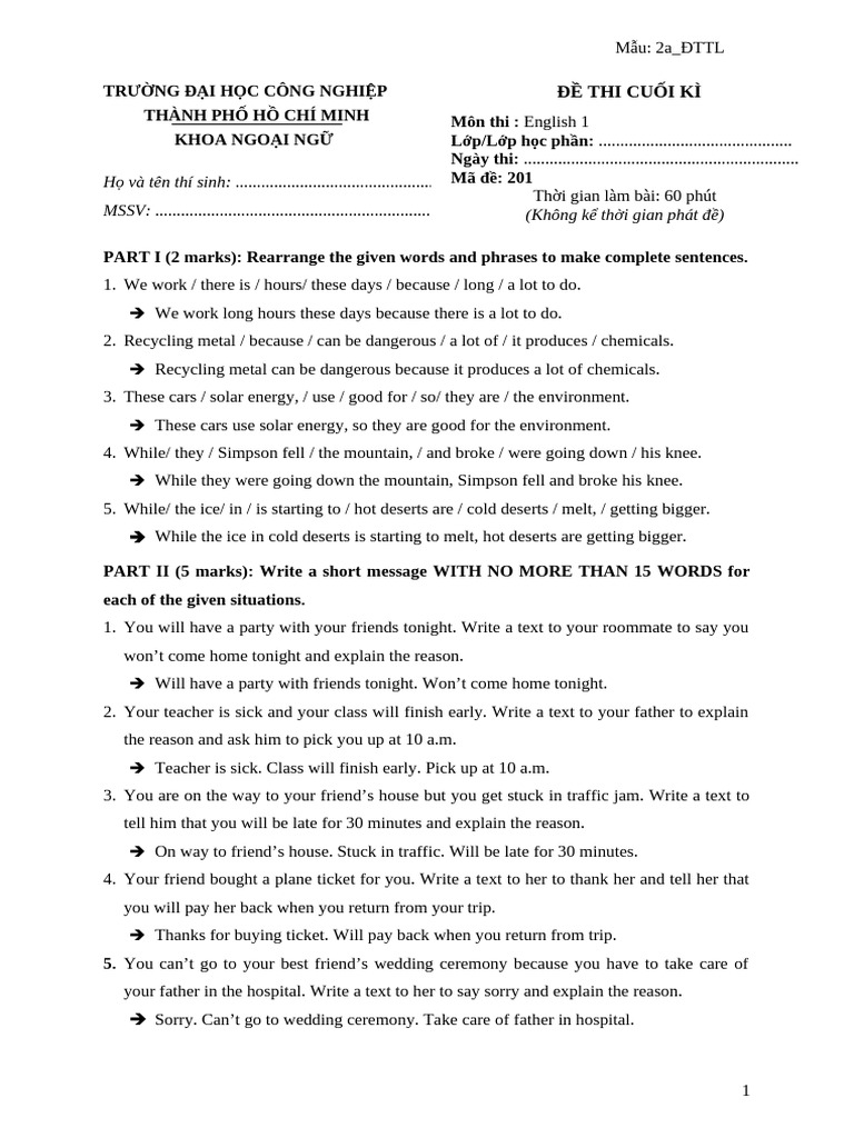 Sample Writing Test (AV1 Và TA1) | PDF