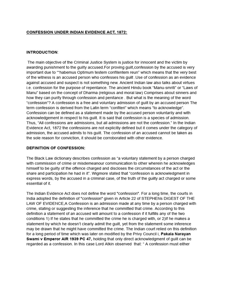 Confession Under Indian Evidence Act, 1872 | PDF | Confession (Law ...