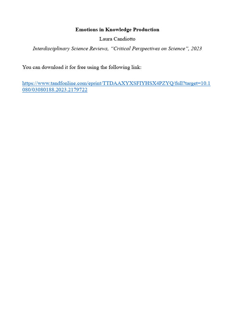 Emotions in Knowledge Production | PDF