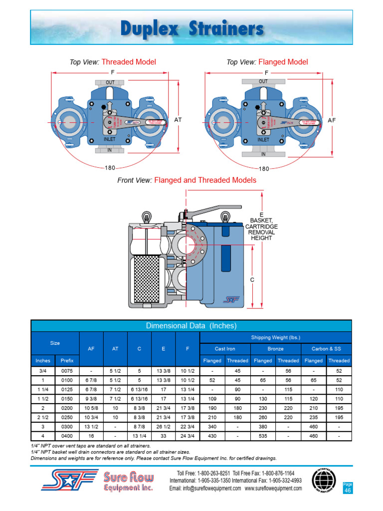 D125 Duplex Strainers Dimensional Data | PDF