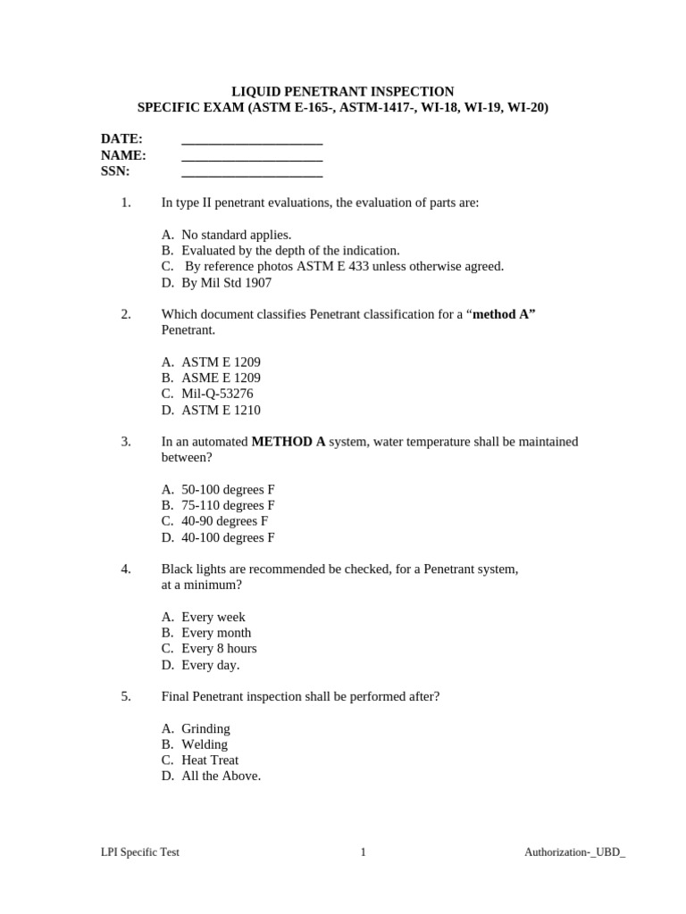 Astm E165 Liquid Penetrant Inspection Guide Pdf Industrial