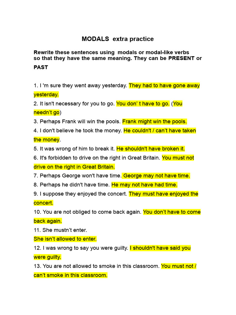 AG 1 MODALS Extra Practice - 896386380 | PDF