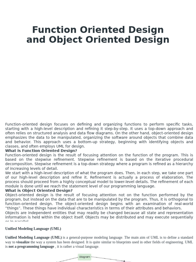 Function Oriented Design and Object Oriented Design | PDF