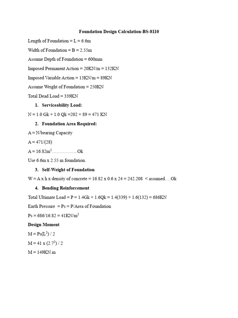 Foundation Design Calculation | PDF | Civil Engineering | Continuum ...