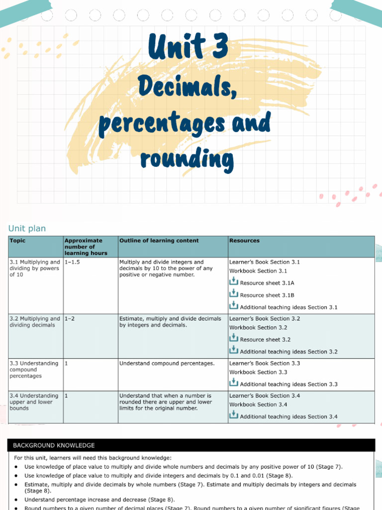 Kami Export - ? Unit 3 - Decimals, Percentages and Rounding - I | PDF