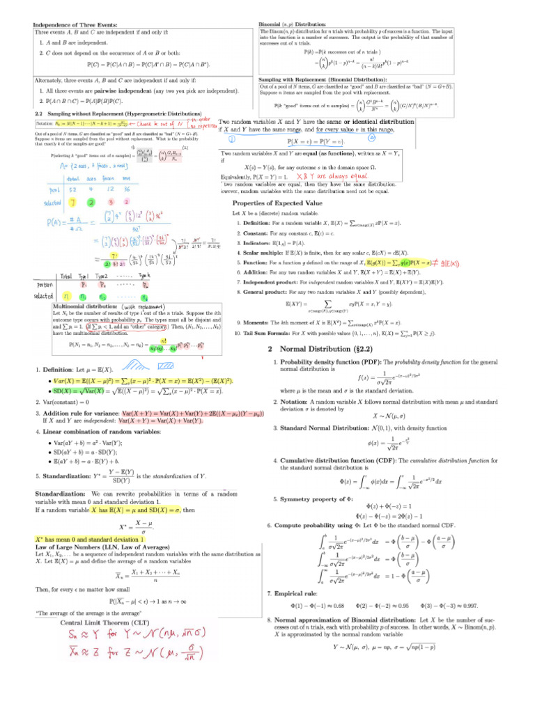 Stat 230 Final Full Cheat Sheet | PDF