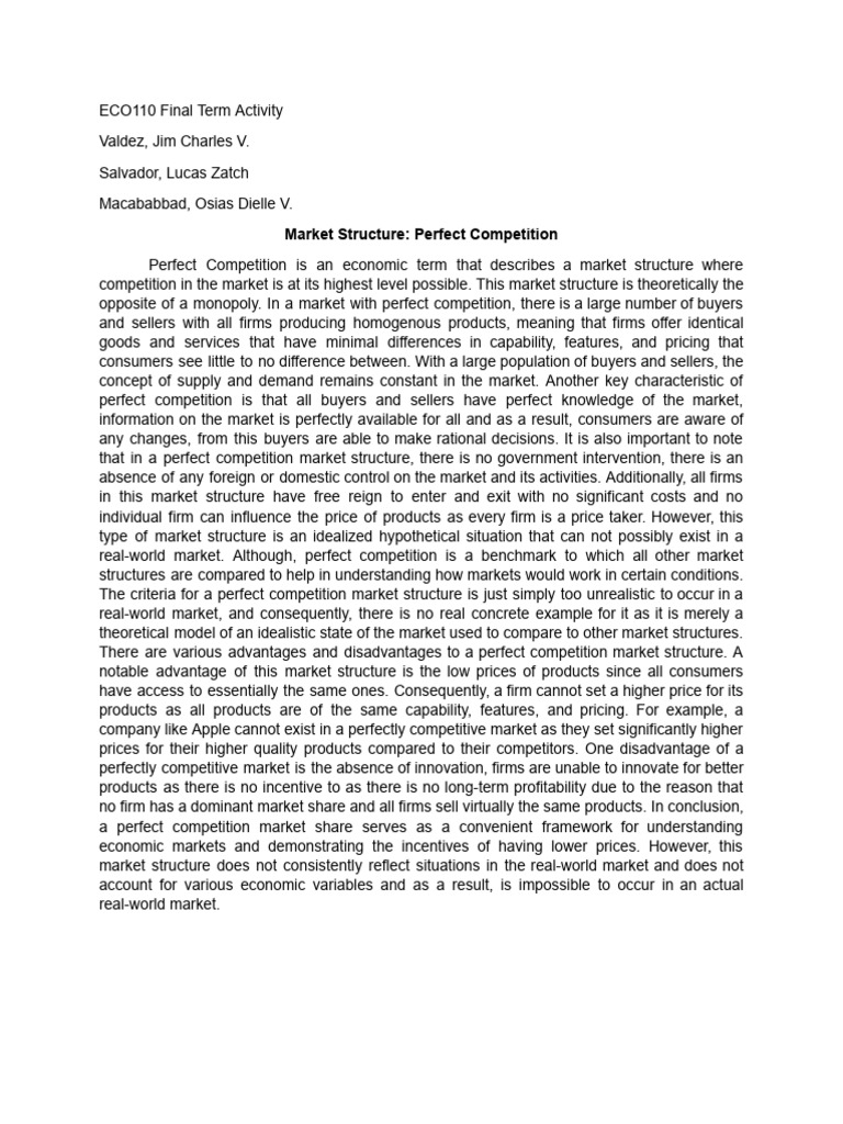 Market Structure: Perfect Competition | PDF | Perfect Competition ...