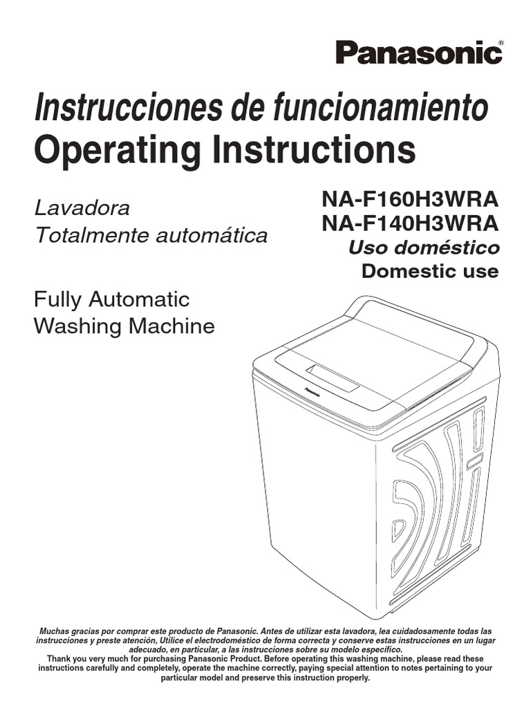 Manual de Uso Lavadora Panasonic NA-F160H3WRA | PDF | Bienes ...