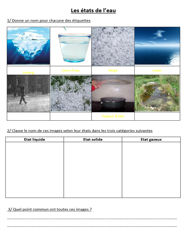 Les États de l'Eau : Solide, Liquide, Gazeux | PDF
