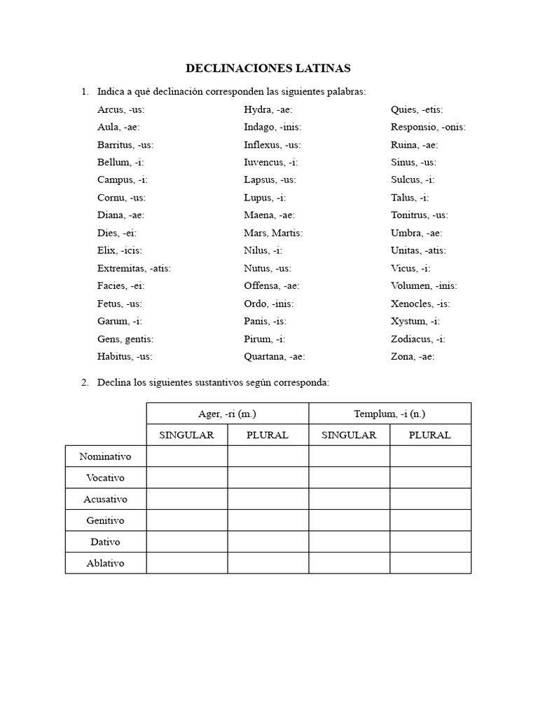 Ejercicios Sobre Las Declinaciones Latinas | PDF | Morfología ...