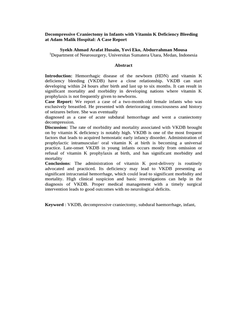 Case Report VKDB Infant | PDF | Bleeding | Medical Specialties