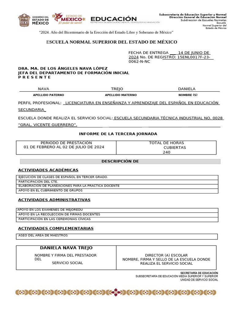 Formato Tercer Informe DNT | PDF | Escuelas | Educación Secundaria