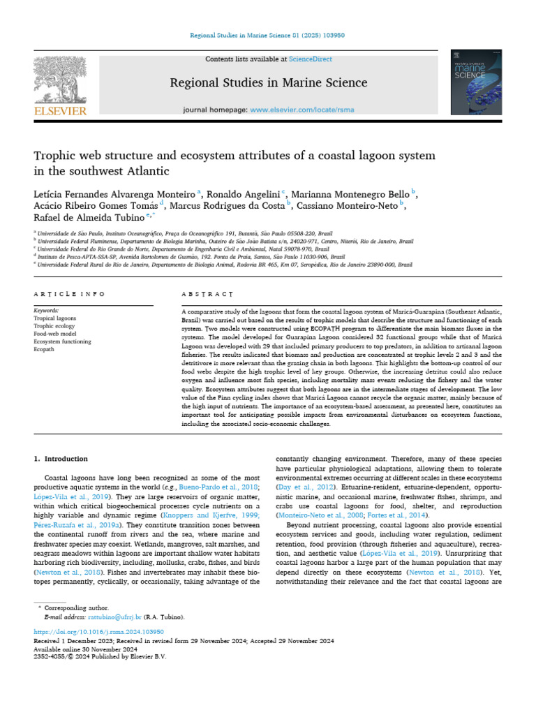 Trophic Web Structure and Ecosystem Attributes of A Coastal Lagoon ...