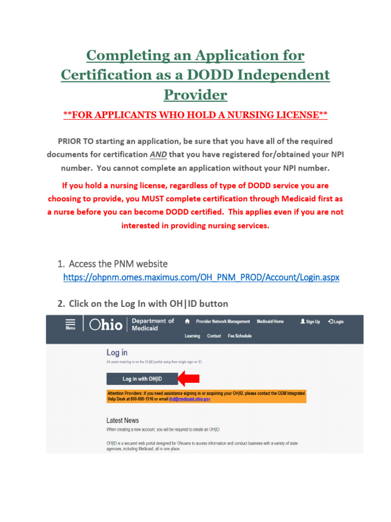 PCW - Completing an Application for Certification as a DODD Independent ...