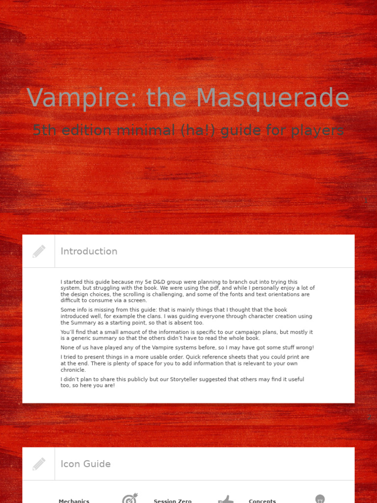 V - TM Players' Cheat Sheet and Background Pack | PDF | Tabletop Games